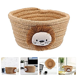 Cabilock Cotton Rope Storage Basket Woven Decorative Laundry Basket with Lion Sundries Hamper Storage Holder Nursery Bin for Bathroom Shelf Makeup Organization Khaki