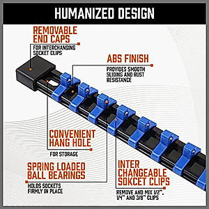 HORUSDY 9PC ABS Socket Organizer, 1/4-Inch x 38 Clips, 3/8-Inch x 45 Clips, 1/2-Inch x 36 Clips, Premium Quality Socket Holders