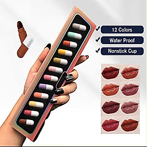 BonyTec MadayFormula Pill Lipstick Mini, 12 Colors Matte Lipstick, Lip Capsules, Waterproof Long Lasting Mini Capsules Lipstick Set Gift for Girls Women