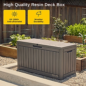EAST OAK 60 Gallon Outdoor Storage Box, Deck Box for Indoor and Outdoor Use, Waterproof Resin Storage Bin for Patio Cushions, Gardening Tools, Grey