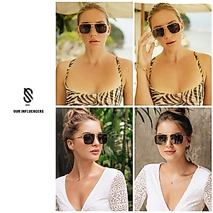 SOJOS Retro Square Sunglasses Womens Men Semi-Rimless Shades Trendy Designer Sun Glasses UV400 SJ1196 with Black/Grey Lens