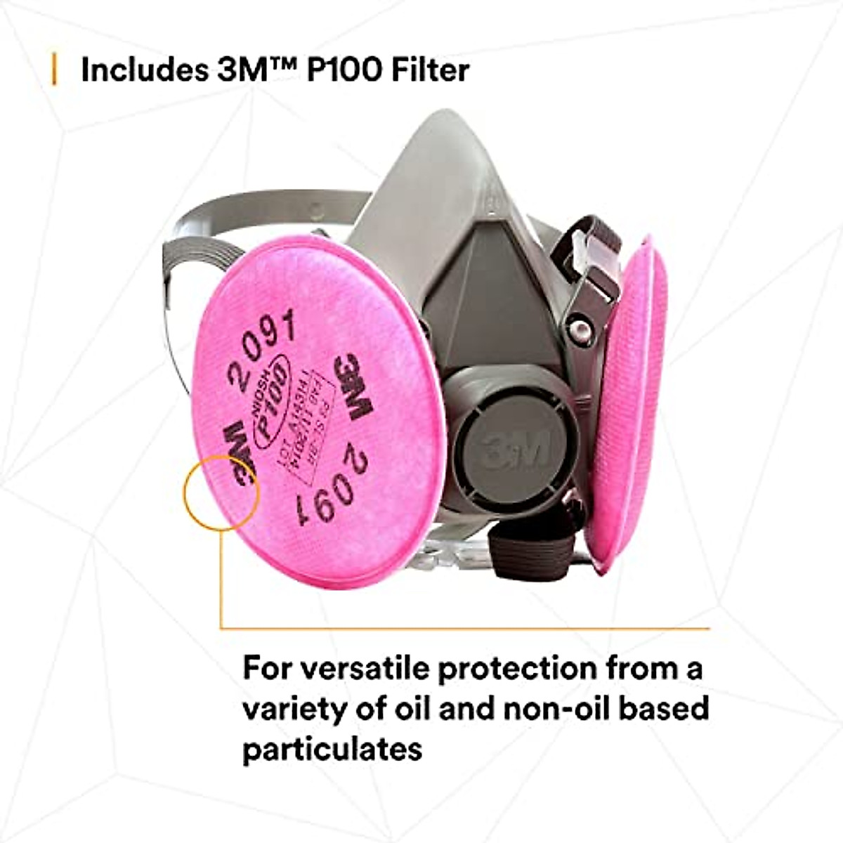 3M Half Facepiece Reusable Respirator Assembly Kit 6191, P100, Lightweight, Comfortable, Easy to Adjust, Includes 2091 Particulate Filter, Welding, Soldering, Asbestos