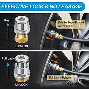 WNCGC Air Chuck,1/4 FNPT Closed Flow Brass Tire Air Chuck, Locking Air Chuck Quick Connect for Inflator Gauge Compressor Accessories (2 Pack)