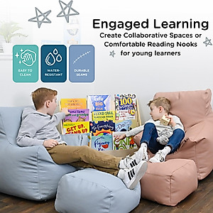 Children's Factory Cozy Chair and Ottoman Set, Flexible Seating Classroom Furniture, Comfy Kids Chairs, Fog Blue