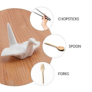 YARNOW Ceramic Chopsticks Rest, 6PCS Chopsticks Holder Spoon Forks Chopsticks Rests Rack Wedding Favors for Guest (Origami Crane) (White)