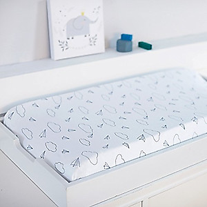 Hello Spud - Navy Blue Paper Airplanes Changing Pad Cover Organic Cotton Jersey - Super Soft