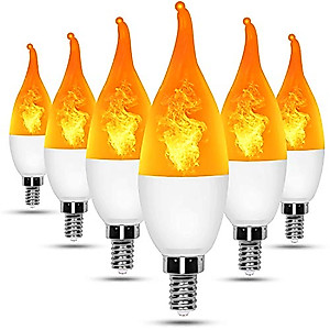YEAHBEER LED Flame Light Bulbs,3 Modes Fire Light Bulb E12 Base, Christmas Decorations Outdoor Indoor Home, Lights Bulbs (Yellow, 6Pack)