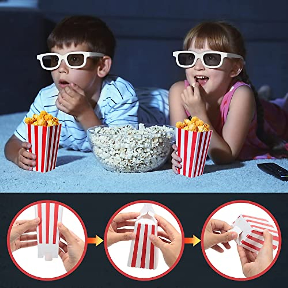 Potchen Pcs Popcorn Boxes Paper Popcorn Bags Bulk 4.57 Inch Tall,Cardboard Popcorn Cups Container Buckets for Movie Theater Carnival Birthday Party Supplies Candy Snacks Chips Holders (Stripes Style)