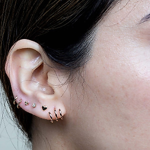 3 Ball Trinity Stud Earring for Women and Men in 14k Solid Yellow Gold, Hypoallergenic, Comfy Flat Backed Earring For Sensitive Ears, New Piercings (Single Piece)