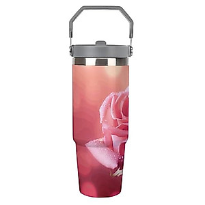 Beautiful Flower Images Tumbler 30oz Large Capacity Car Cup with Handle Fit in Any Car Cup Holder Stainless Steel Leakproof Insulated Coffee Tumblers with Lid And Straw
