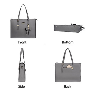 MOSISO Laptop Bag for Women Compatible with MacBook Air 15 inch M2 A2941/Pro 16 inch M3 M2 M1, 15-15.6 inch Notebook, PU Leather Travel Work Tote bag with Detachable Bowknot & Small Purse, Gray