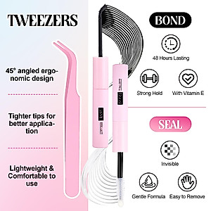 Lash Extension Kit 280Pcs Lash Clusters DIY Individual Lashes Eyelash Extension Kit D Curl Volume Cluster Lashes Wispy with Long Lasting Lash Bond and Seal and Lash Tweezers for Eyelash Extension