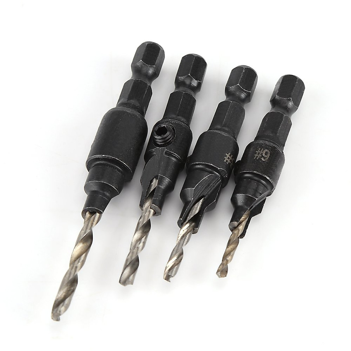 HSS Countersink Drill Bit, #6#8#10#12 1/4inch Hex Shank Drill Bits HSS Countersink Drill Bit Set with Small Wrench Countersink Woodworking Tool