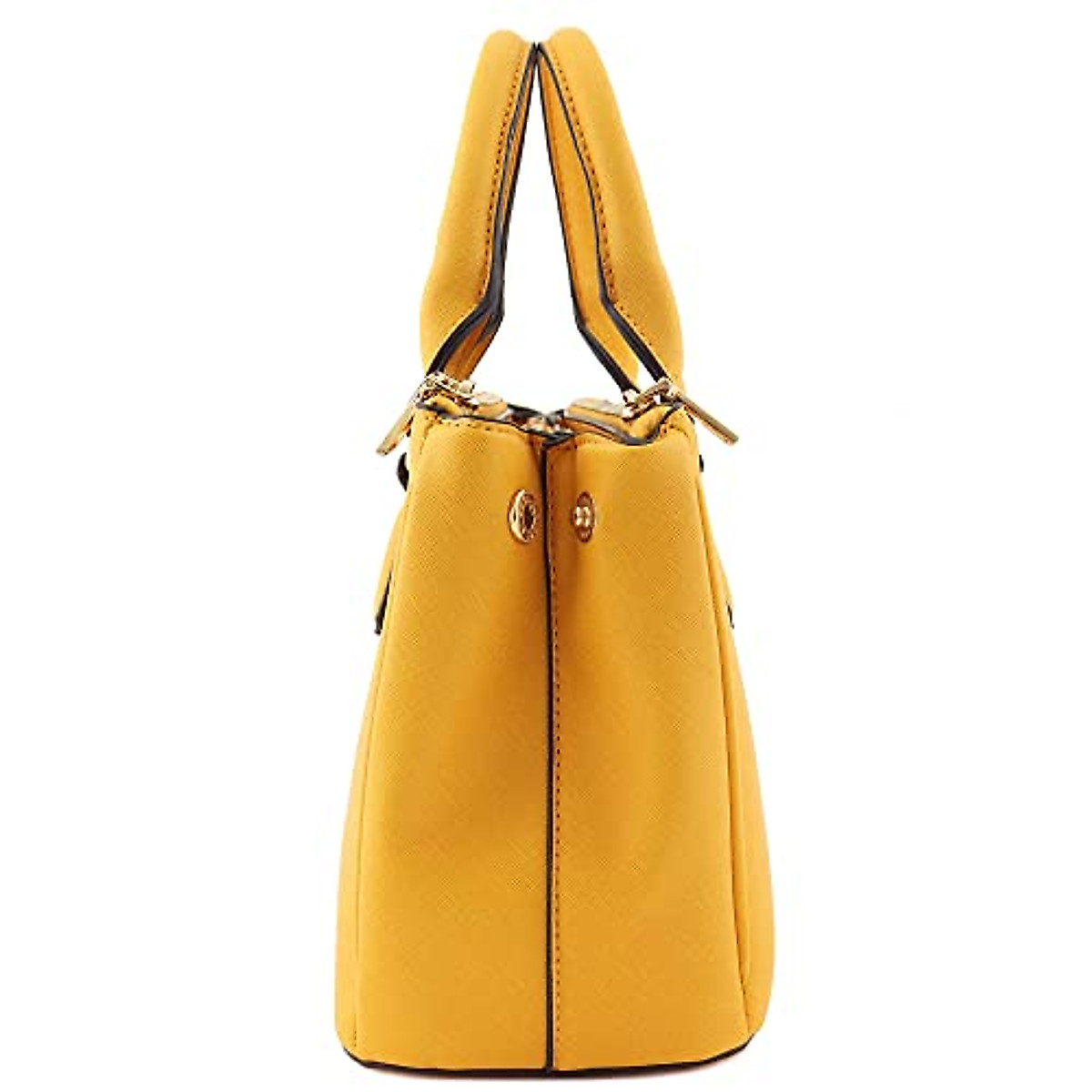 2pcs Set Classic Triple Zip Top Handle Small Satchel Bag with Zip Around Wallet (Mustard)