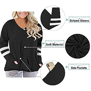 ROSRISS Plus Size Sweatshirts for Women 3X V Neck Shirts Blouses with Pockets Black 24W