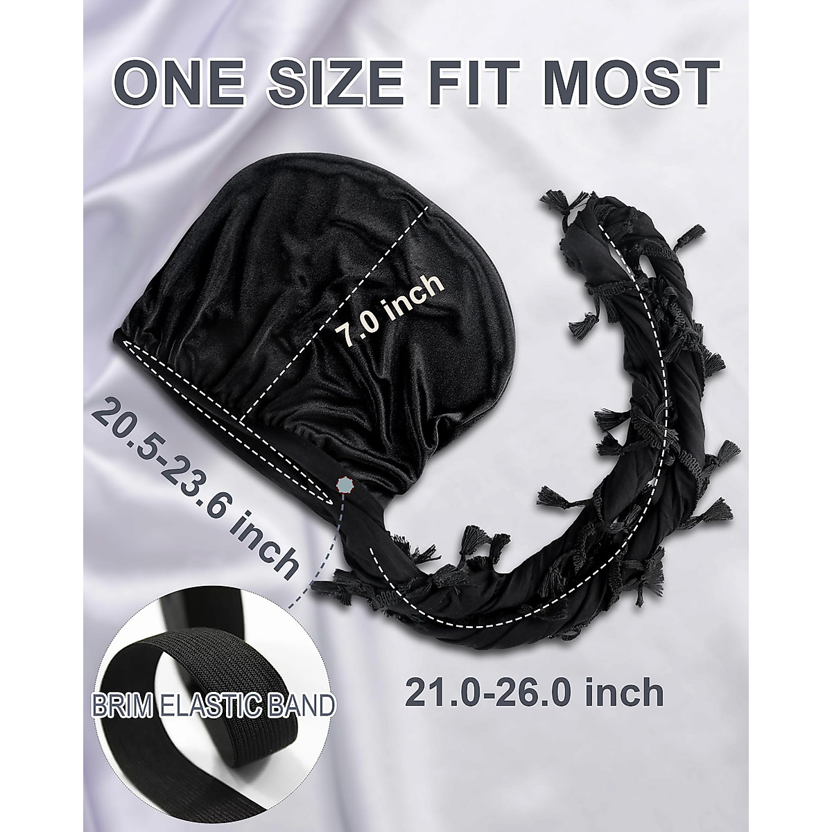 Babalet Halo Turban for Men Women Satin Lined Durag Head Wraps Scarf Skull Cap Pre-Tied Twist Sleeping Bonnet, Black