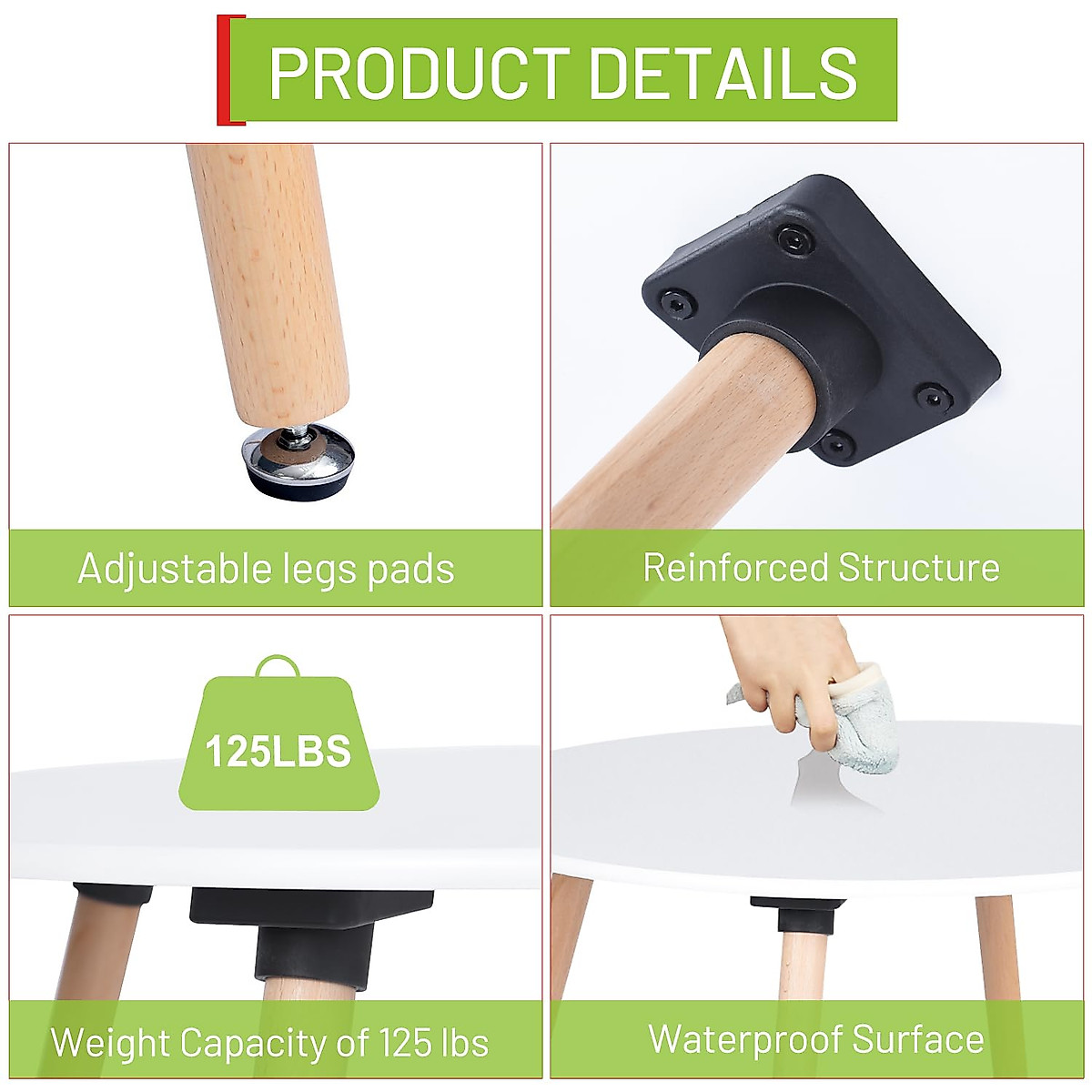 FurnitureR 31.5 inches Round Modern Dining Table for 4 People with Strong Wooden Legs for Home Kitchen Office Living Room Leisure, White