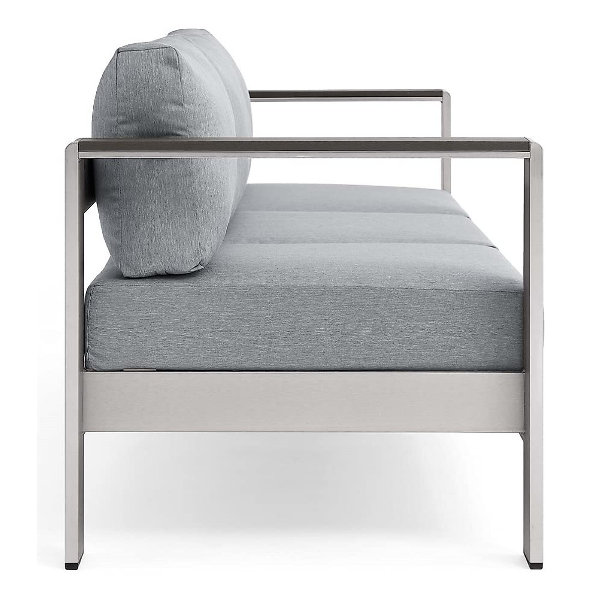 Modway Shore Aluminum Metal Outdoor Patio Sofa With Silver Gray All-Weather Cushions