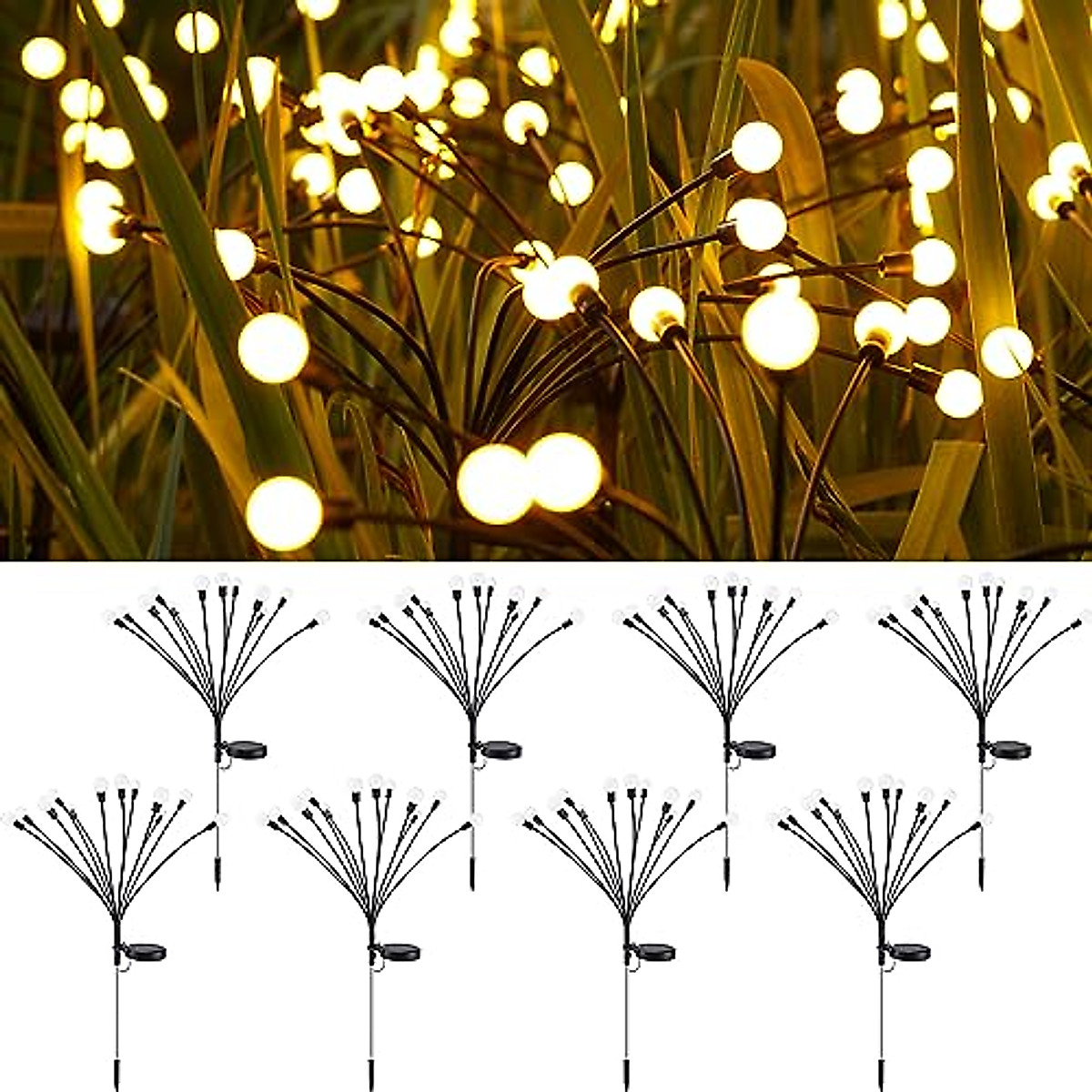 Solar Powered Firefly Garden Lights, 8 Pack 12 LED New Upgraded Swaying Solar Garden Lights with 2 Lighting Mode, Solar Firefly Lights Outdoor Waterproof for Yard Patio Pathway Decoration,Warm White