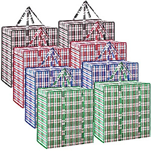 Set of 8 Checkered Large Laundry Bag with Zipper 82.5 L Plaid Moving Bags Plastic Storage Bags Moving Totes with Handles for Packing Clothes Travel Bedding Blanket, 19.7 x 21.7 x 11.8 Inch, 4 Colors