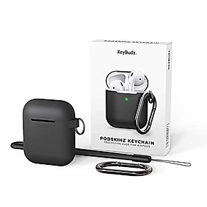 KeyBudz Elevate Series AirPods Case [Front LED Visible] Keychain Protective Silicone Cover Compatible with AirPods Case 1 & 2 (with Carabiner, Black)