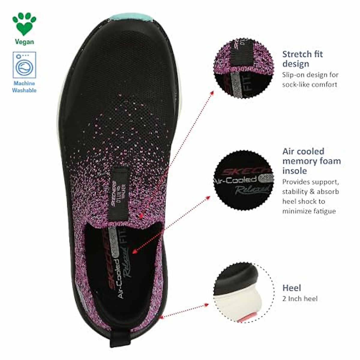 Skechers Women's D'Lux Walker Wrap Party Slip On Sneaker Blk/MLTI 10 Medium US