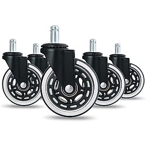 Office Chair Wheels (Set of 5), 3'' 100% No Scratches Caster Wheels, Heavy Duty & Safe Computer Gaming Chair Casters Quiet Rolling, Suitable for All Floors Including Hardwood Cappet