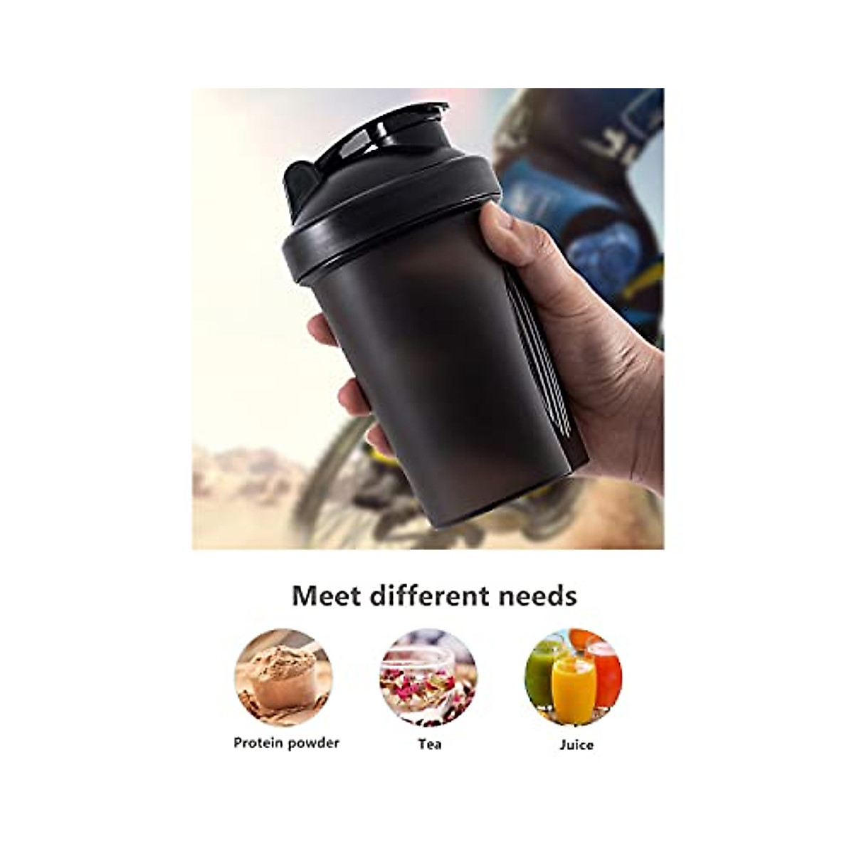 GAISHION Shaker Bottle Protein Shakes and 16-Ounce/400ML Shaker Bottle with Whisk Balls,Free of BPA plastic (Black+Yellow(2PCS))
