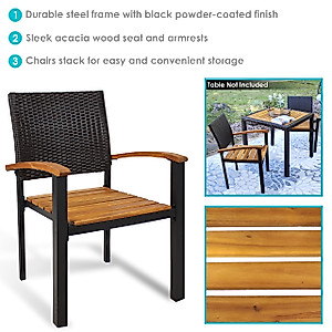 Sunnydaze Malachi Acacia Wood Patio Armchair - Set of 2 - Resin Rattan-Wrapped Steel Frame - 275-Pound Weight Capacity - Brown