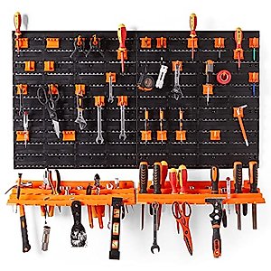 VonHaus 50 Piece Wall Mounted Plastic Pegboard and Shelf Tool Organizer - DIY Garage Storage Wall Mount System with Rack and 50 Assorted Hook Accessories - Tool, Parts and Craft Organizer