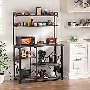Topfurny Baker's Rack with Power Outlet, Coffee Station, Microwave Oven Stand, Kitchen Shelf, Microwave Cart, 7-Tier Microwave Stand or Coffee Bar Table Organizer, for Spice, Pots and Pans Organizer