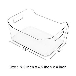 Vtopmart Refrigerator Organizer Bins 4 Pack - Clear Small Plastic Food Organizer with Handle for Fridge, Freezer, Cabinet, Kitchen Pantry Organization and Storage, BPA Free, 9.5" Long