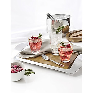 Nambe Mikko Serving and Entertaining Bar Acacia Wood Tray with Stainless Steel Metal Handles - 19in x 10.5in and Tarnish Resistant