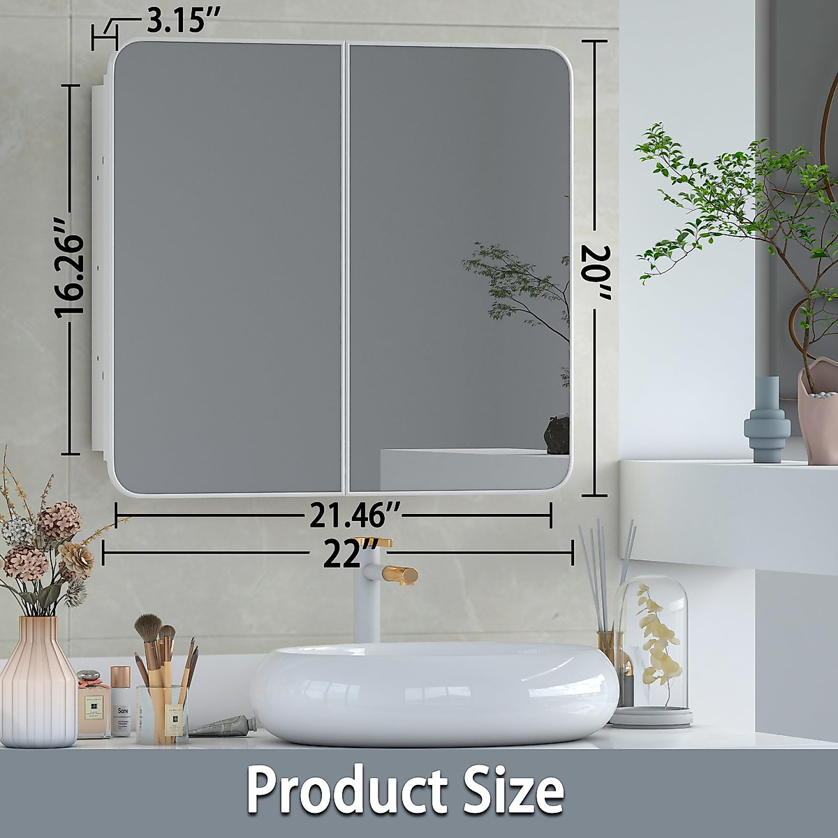 Medicine Cabinet with Mirror 20'' x 22'' Aluminum Recessed Medicine Cabinet with Mirror, Adjustable Glass Shelf, Corrosion Resistant Bathroom Mirror with Storage Wall Mounted (20'' x 22'' Double Door)