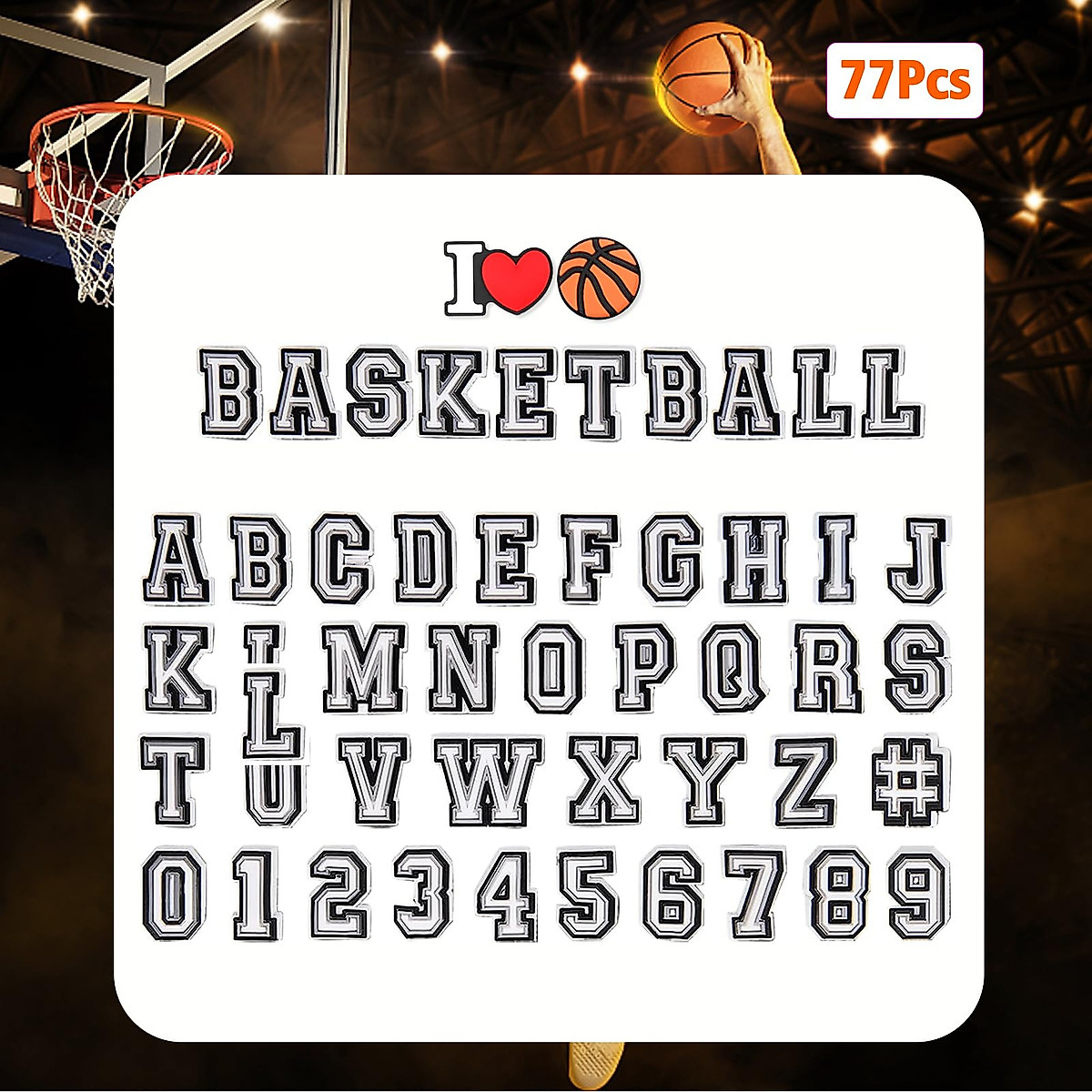 Costierna Basketball Shoe Charms for Croc, Basketball Sports With Letters Numbers Shoe Pins Decoration Charms Accessories for Kids Boys Teens Unisex