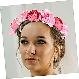FRCOLOR 1 Set Wreath Headband Women’s Suits Girls Accessories Wedding Headband Flower Crowns Corsage Flower Corsage Wristlet Miss Pink Fabric Wristband Flower Girl Flower Rings for Women