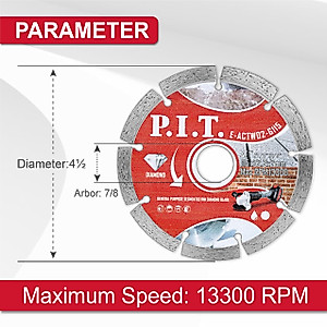 P.I.T. 4-1/2 inch Segmented Rim Diamond Blade,Dry Cutting Applications in Concrete, Paver, Masonry, Terrazzo, Stone,Granite - 7/8 Inch Arbor Angle Grinder Cut Off Wheel- Diamond -115 mm (3 Piece)