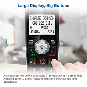 AT&T CL82267 DECT 6.0 2-Handset Cordless Phone for Home with Answering Machine, Call Blocking, Caller ID Announcer, Intercom and Long Range, Black & Wood Grain Finish