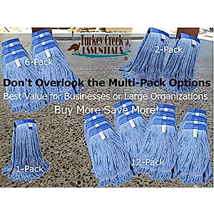 Turkey Creek Essentials Mop Heads Commercial Grade USA Made Looped End Heavy Duty Large Mop Head of Blue 4-Ply Synthetic Yarn Industrial Wet Mop Head Replacement and String Mop Refills (1, Large)