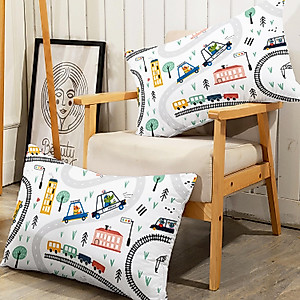 AILONEN Construction Fitted Sheet Set Full Size, Cartoon Cars Fitted Sheet,Equipment Truck Sheets Set for Boys Kids, 1 Fitted Sheet and 2 Pillowcases