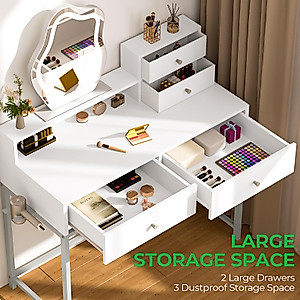 GreenForest White Vanity Desk with LED Lighted Mirror, 31 inch Makeup Vanity with 2 Drawers and Storage Shelves, Small Dressing Table for Women Girl Bedroom, Silver Grey