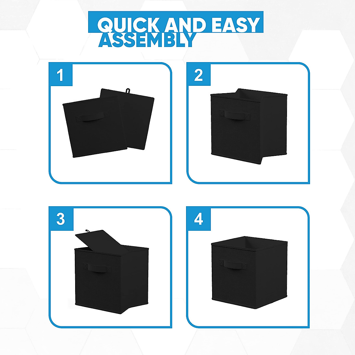 Klozenet Foldable Storage cubes 4-Pack, Fabric Organizer Bins / cube storage basket With Handle For Organizing cubby or Closet Shelves, Storage, Books, Cloth and Toys, (Black)