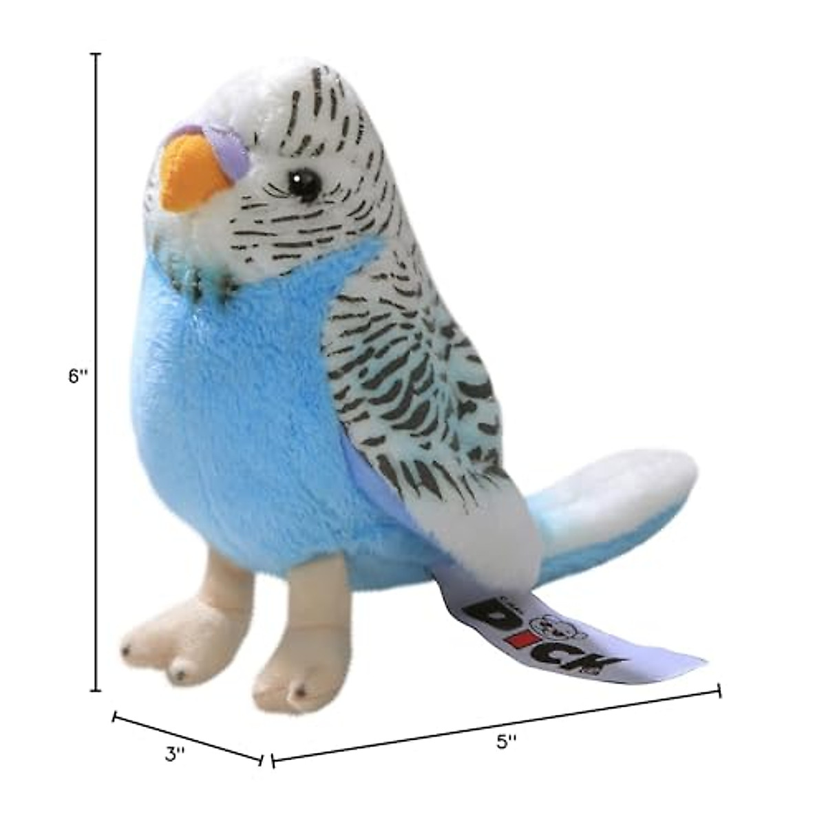 Carl Dick Budgerigar Dark Blue, 5 inches, 13cm, Plush Toy, Soft Toy, Stuffed Animal 2823005