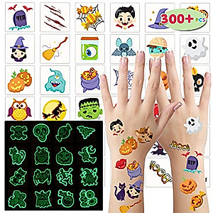 300+ Assorted Halloween Temporary Tattoos including 90 Glow in the Dark Tattoos (54 Designs) for Kids Halloween Trick or Treat Party Supplies, Class Hang out Give away Treat!