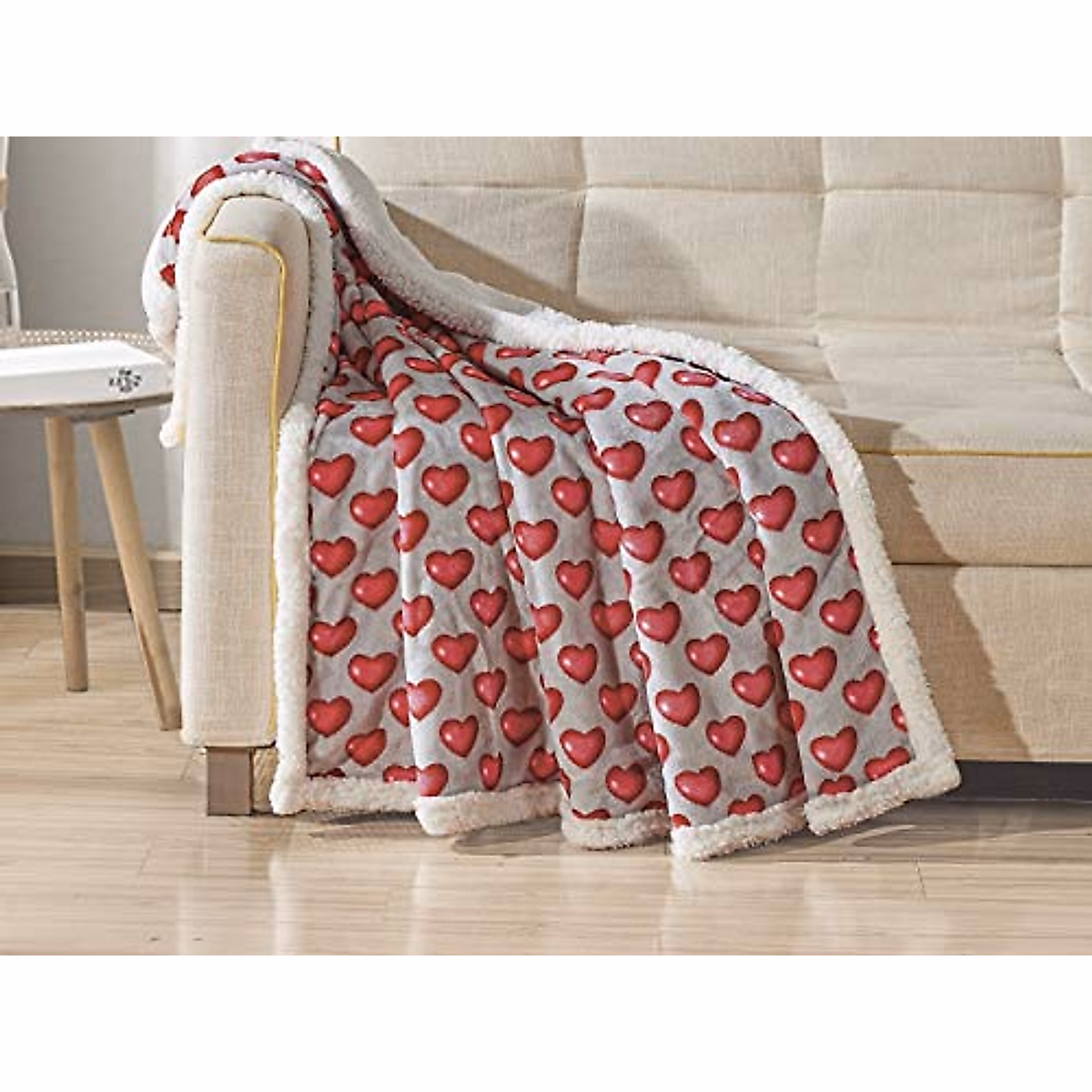 Décor&More Amor Eterno Be Mine Love Collection Valentine's Day Heart Ultra Plush Throw Blanket (50" x 60") with Sherpa Backing - Red Hearts