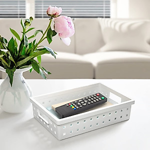 carrotez Small Plastic Storage Tray Basket, Small Items Storage Organizer for Vanity, Office, Bathroom, Bedroom, Dress Room, Kitchen, Drawers - White