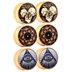 Awinrel Wood Saddle Ear Gauge Plugs Flesh Tunnel Stretcher Piercing Eyelet Mandala Skull Illuminati All Seeing Eye 3 Pairs 1 inch 25mm