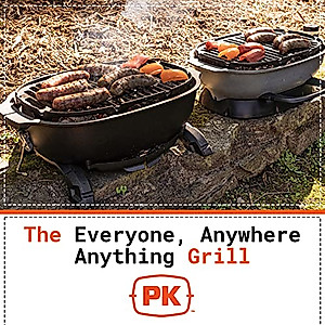 PK Grills Portable Charcoal BBQ Grill and Smoker with Lid, Cast Iron Aluminum Outdoor Kitchen Cooking Mini Small Barbecue Grill for Camping, Backyard Grilling, Park, Tailgating, Grey PK PK200-SFL