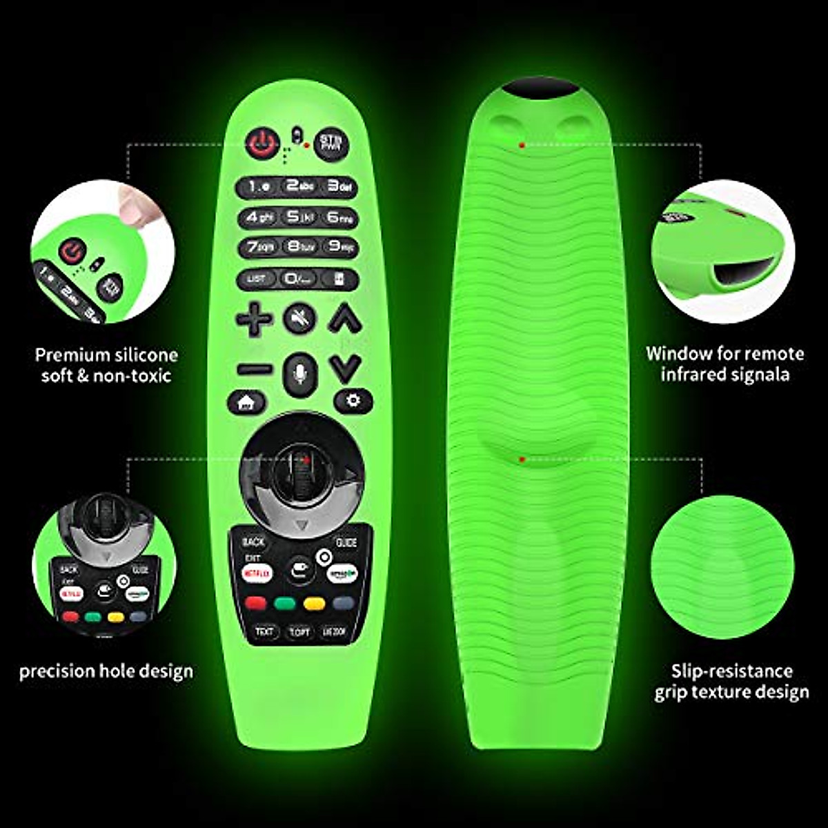 2Pcs Upgraded Protective Cover for LG AN-MR600 / LG AN-MR650 / AN-MR18BA / AN-MR19BA Remote Control Case for LG Smart TV,WQNIDE Silicone Case Anti/Drop/Slip/Scratch/Dust/Water (Blue+Glowing Green)