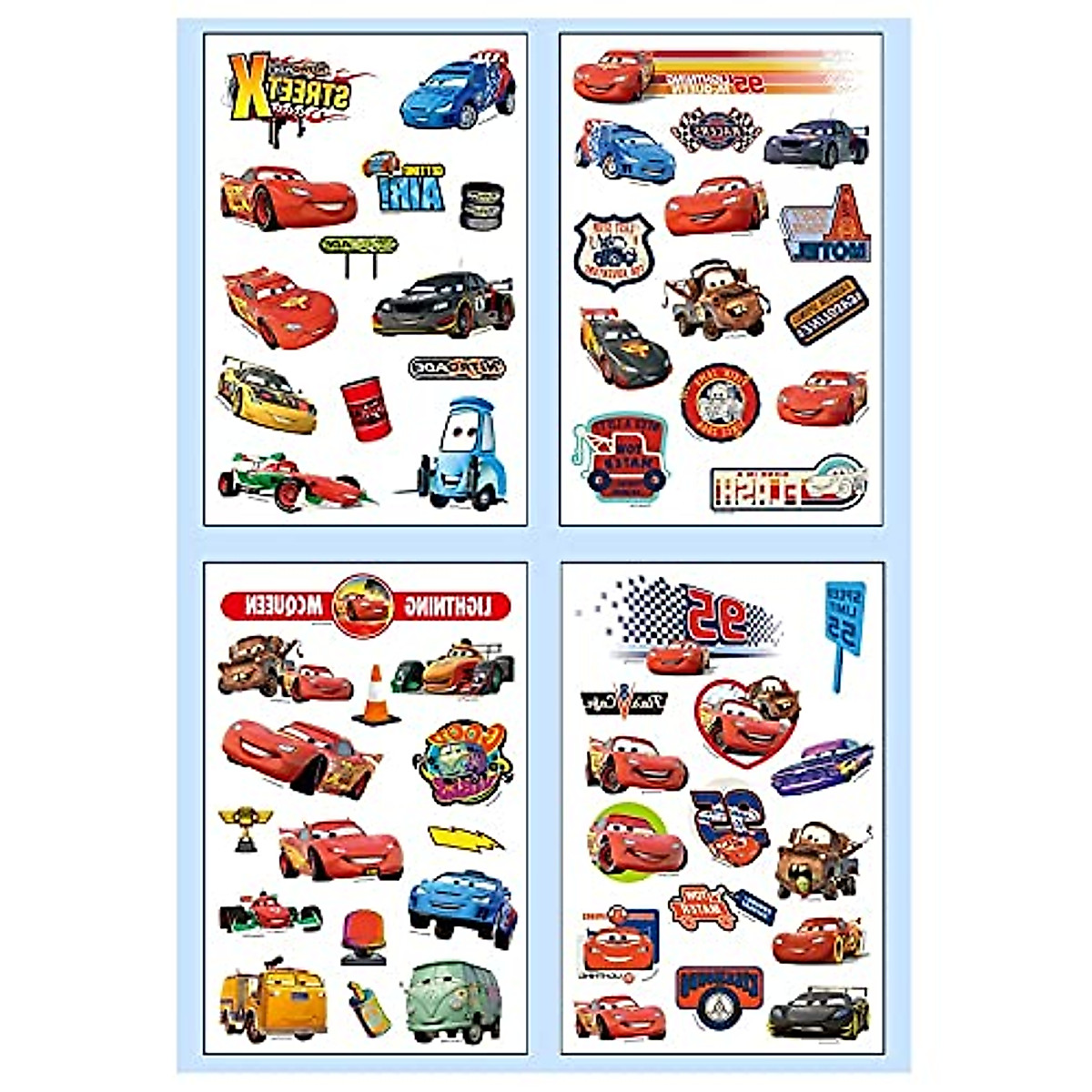 GODSON Car Temporary Tattoos Fake Tattoos Lightning Race Cars Toys Birthday Party Favor Supplies for Kids Woman Adult 4 Piece Set